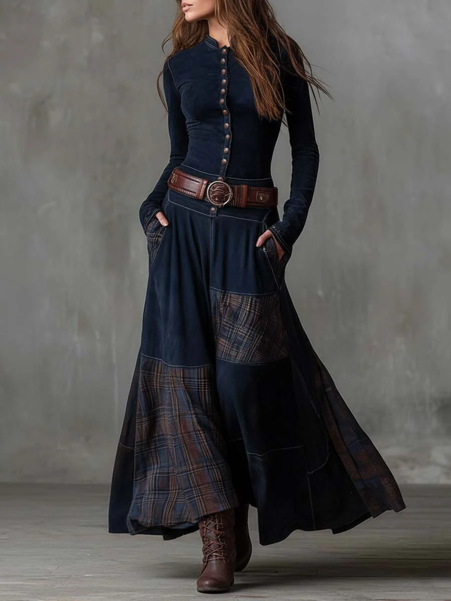 Fringilla – Long Vintage Suede Dress with Check Pattern – Annie’s ...